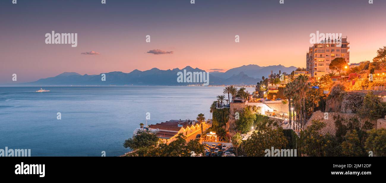Aerial panoramic cityscape view of Antalya resort town with hotels and ...