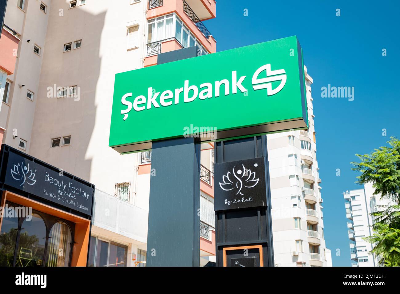 23 June 2022, Antalya, Turkey: Seker bank financial department office ...