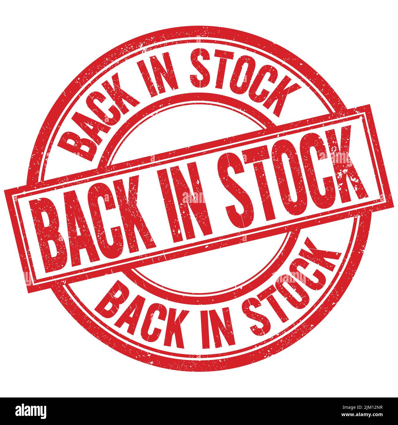 BACK IN STOCK text written word on red round stamp sign Stock Photo - Alamy