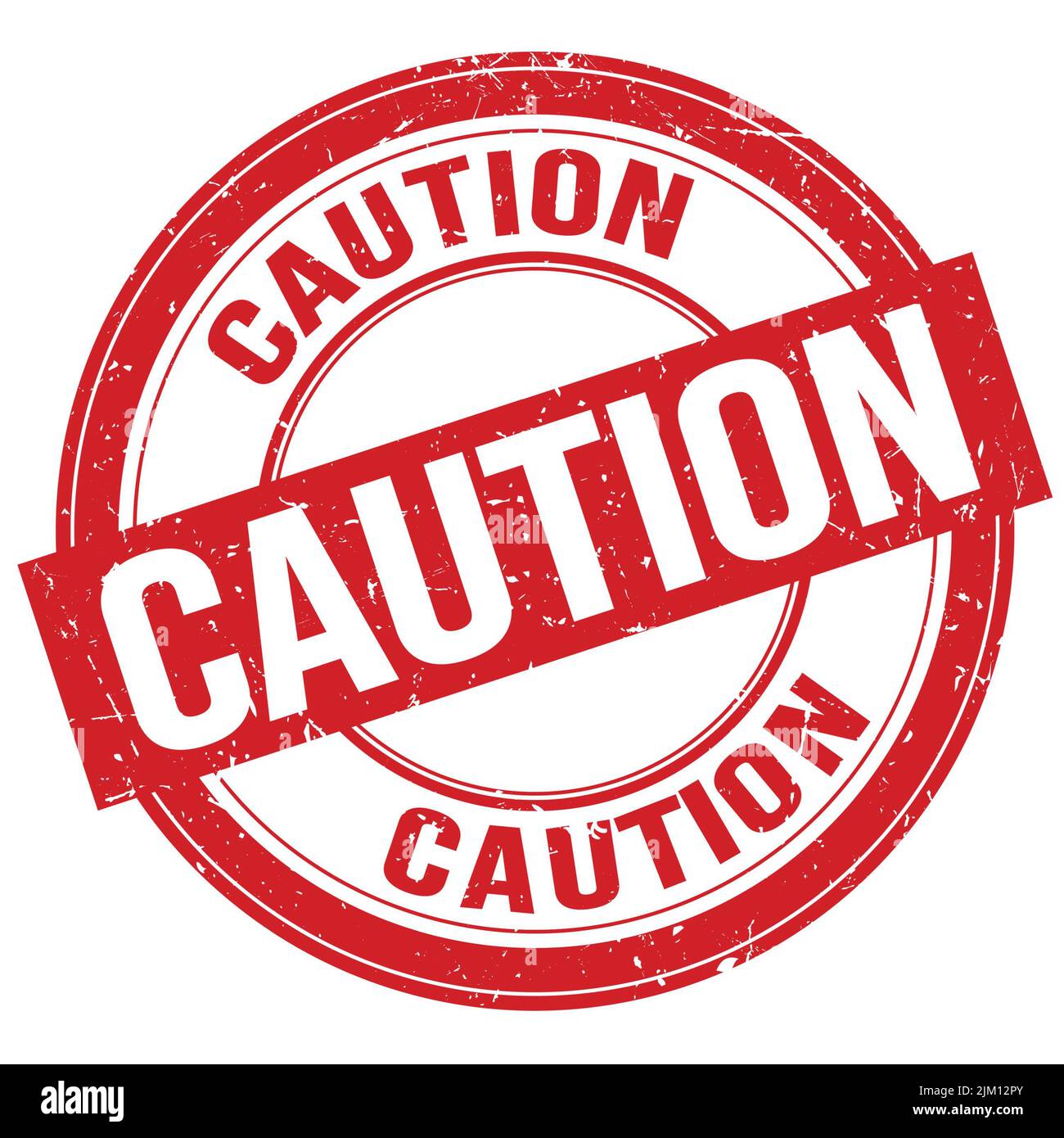 CAUTION text written on red round grungy stamp sign Stock Photo - Alamy