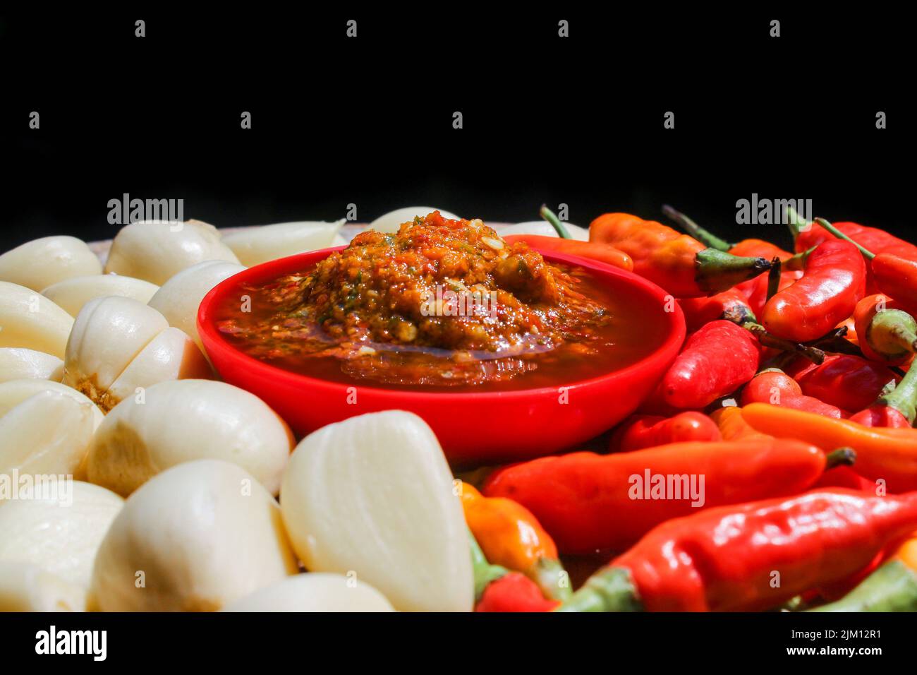 Indonesian garlic chilli sambal or sambel bawang with garlic, chilli ...