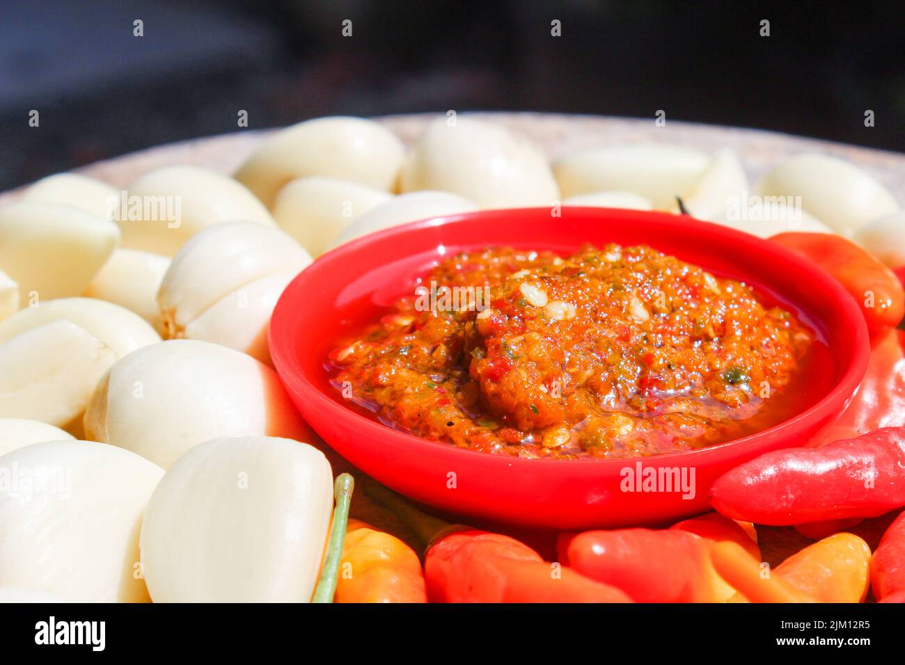 Indonesian garlic chilli sambal or sambel bawang with garlic, chilli ...