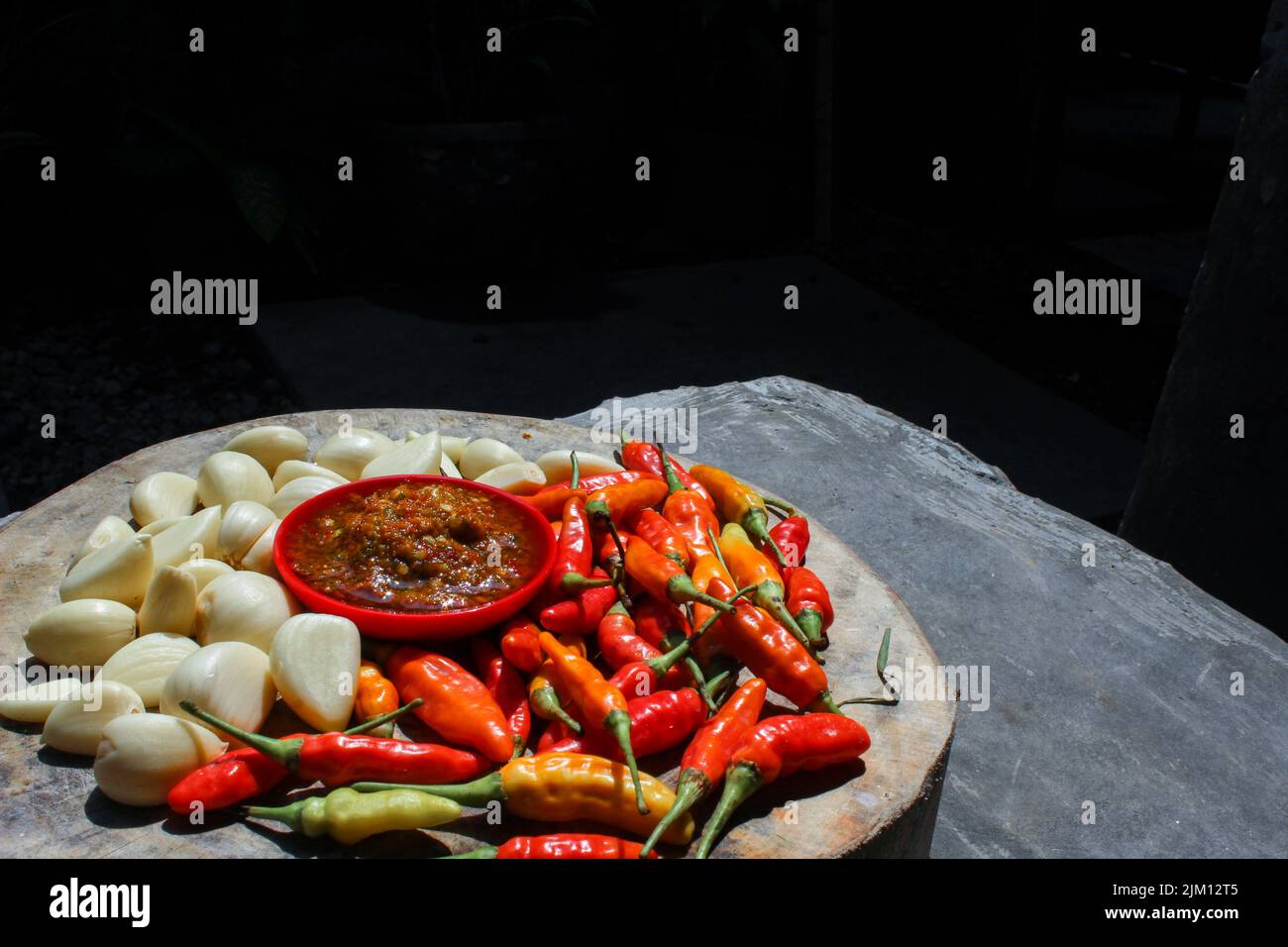 Indonesian garlic chilli sambal or sambel bawang with garlic, chilli ...