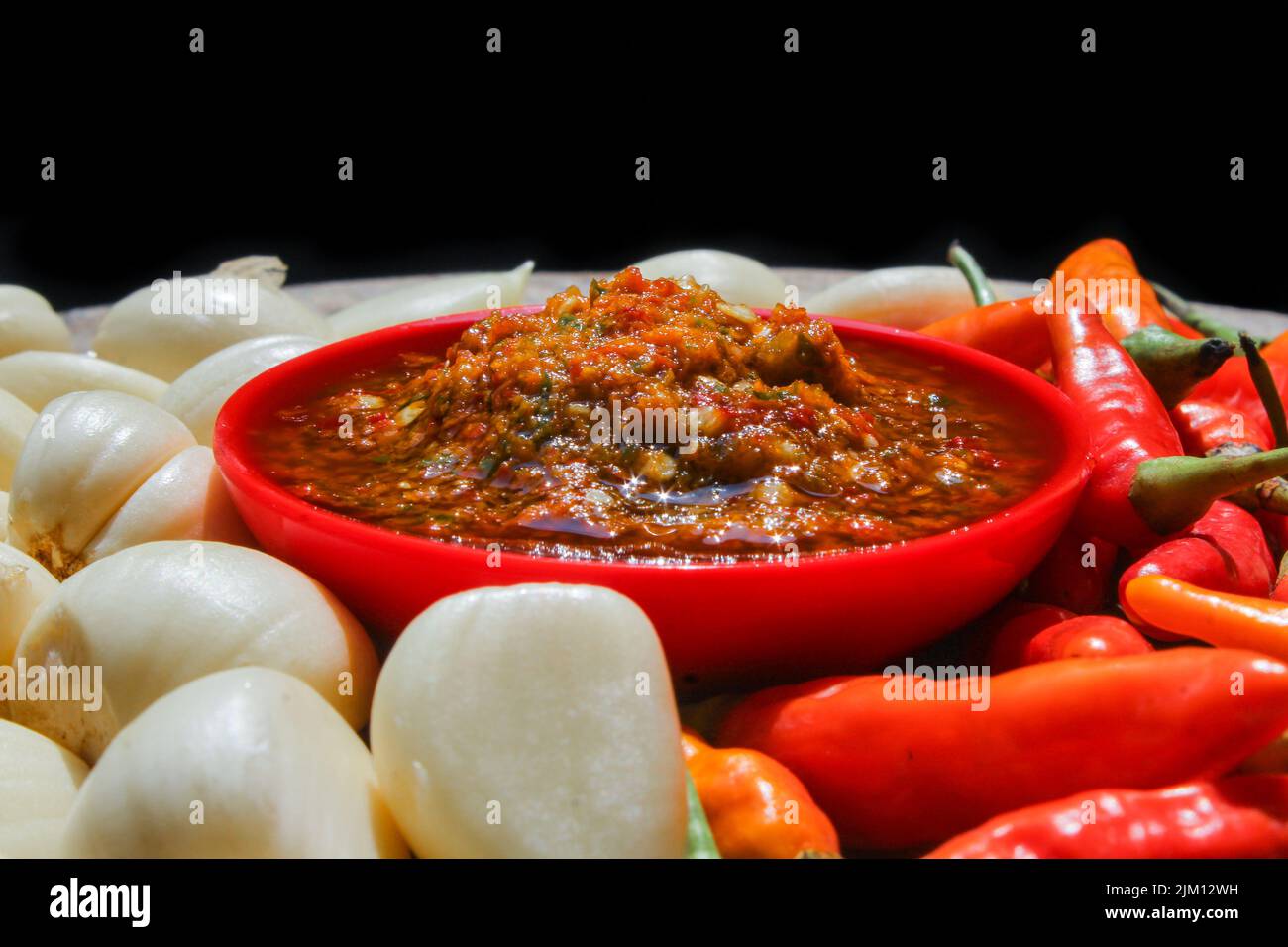 Indonesian garlic chilli sambal or sambel bawang with garlic, chilli ...