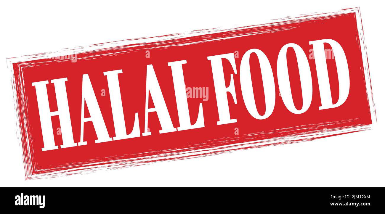 HALAL FOOD text written on red rectangle stamp sign Stock Photo - Alamy