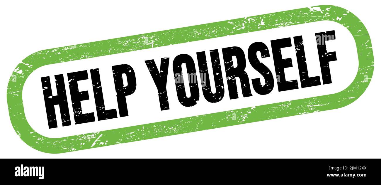 HELP YOURSELF, text on green-black rectangle stamp sign Stock Photo - Alamy