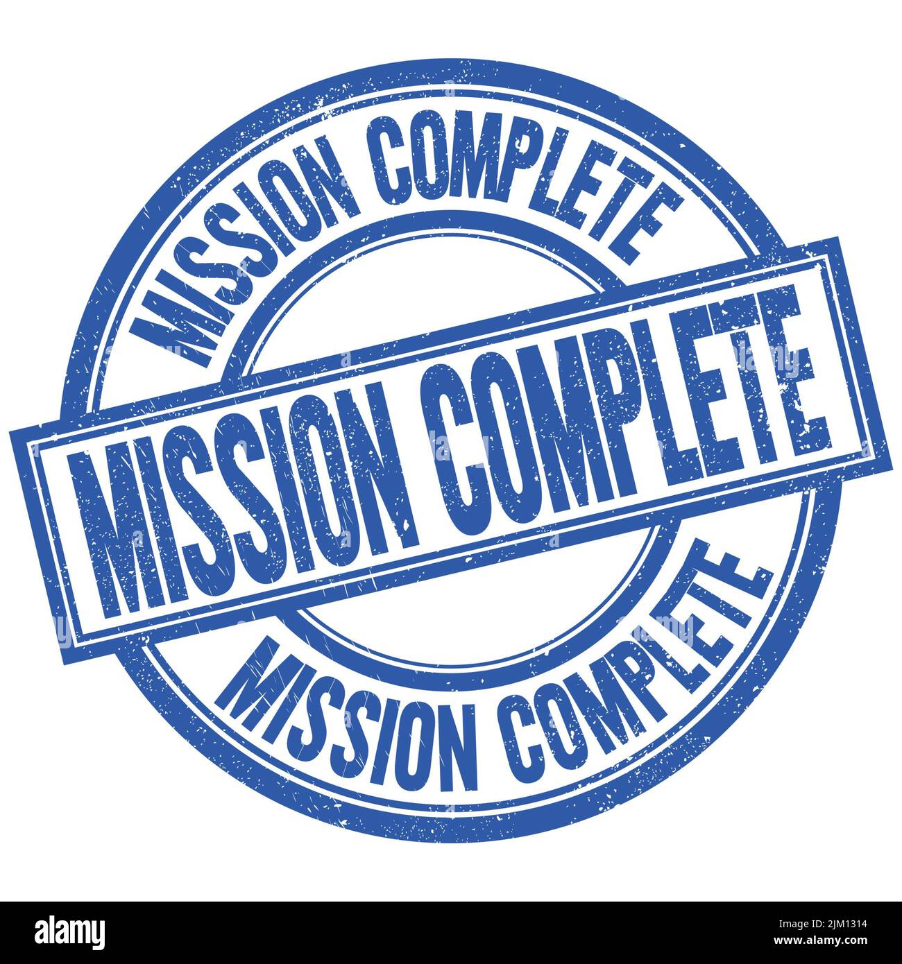 MISSION COMPLETE text written word on blue round stamp sign Stock Photo ...