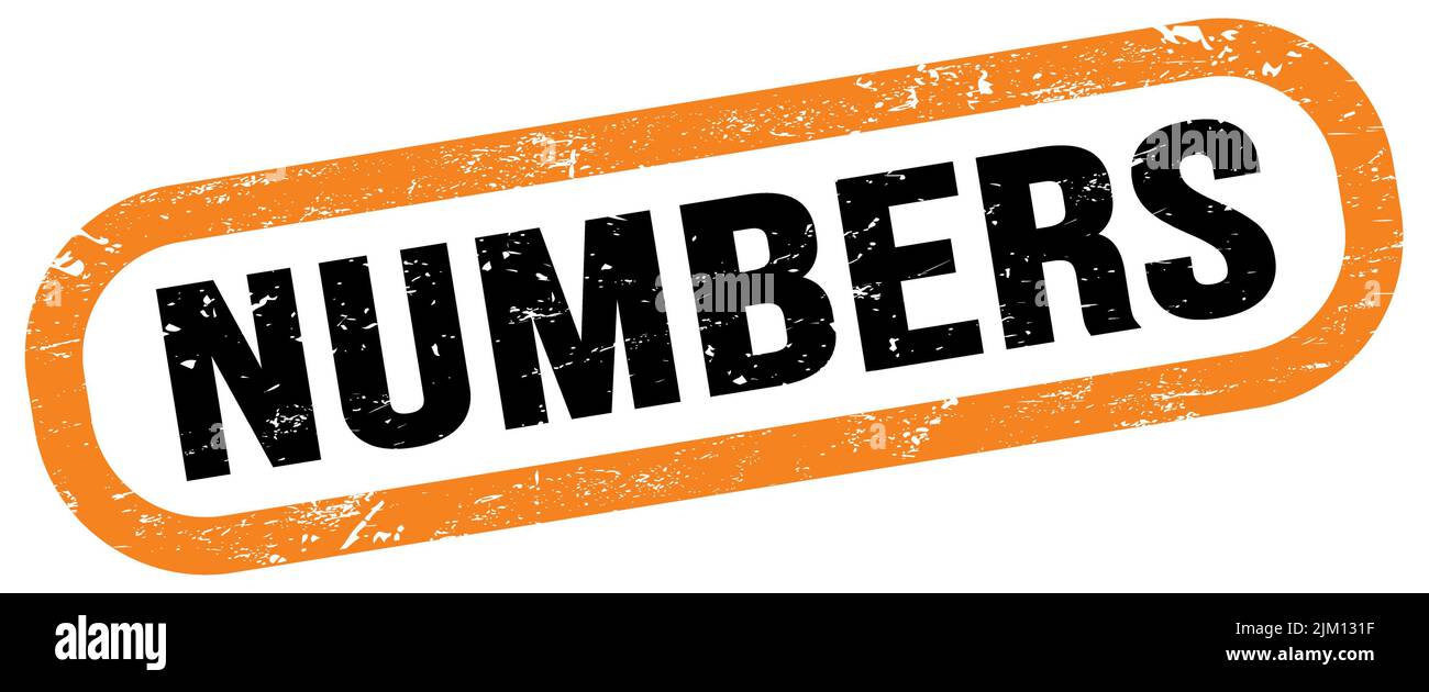 NUMBERS, text on orange-black rectangle stamp sign Stock Photo - Alamy