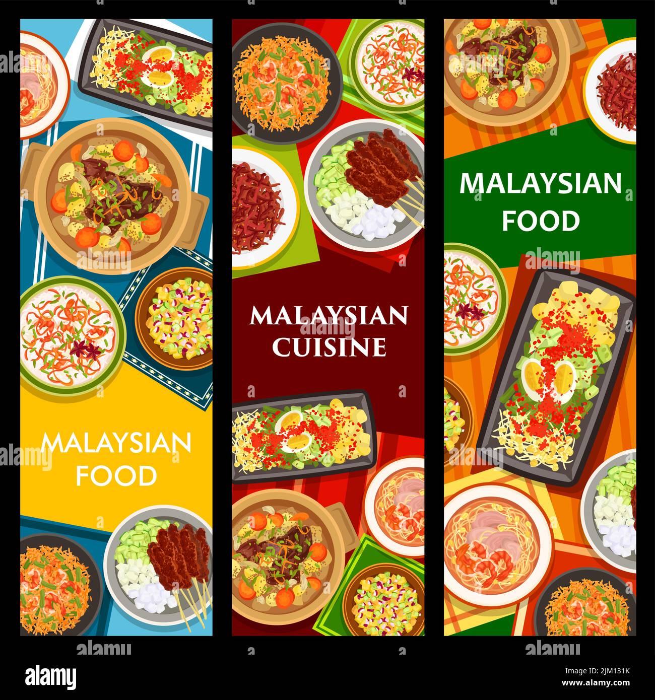 Malaysian cuisine banners, Asian food and restaurant lunch and dinner ...