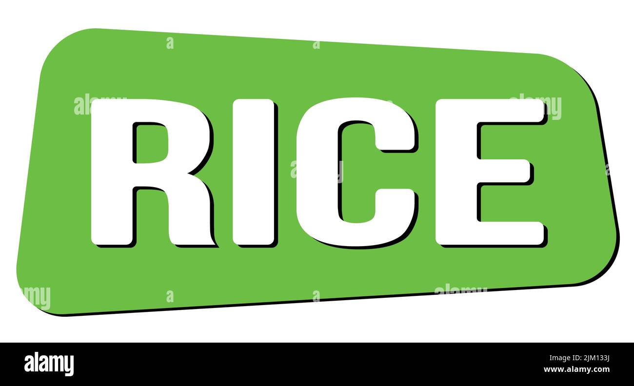 RICE text written on green trapeze stamp sign Stock Photo - Alamy