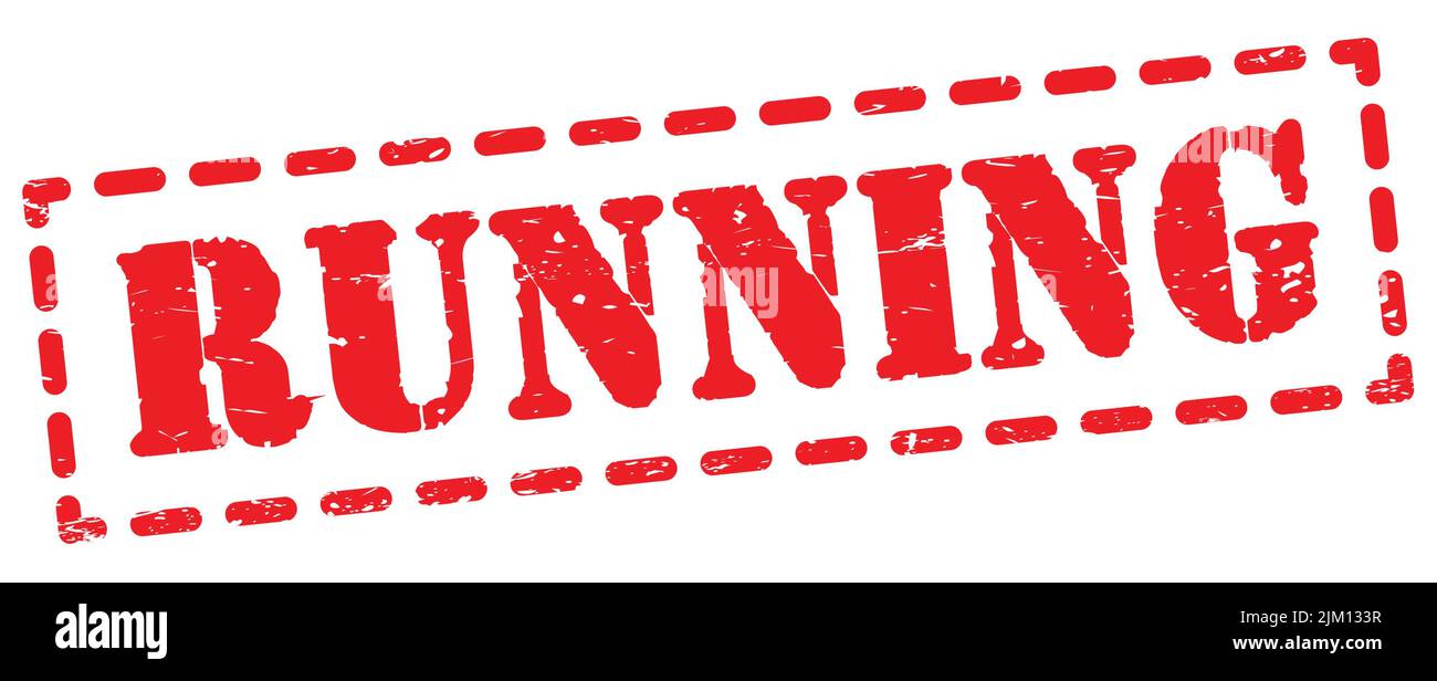 RUNNING text written on red dash stamp sign Stock Photo - Alamy