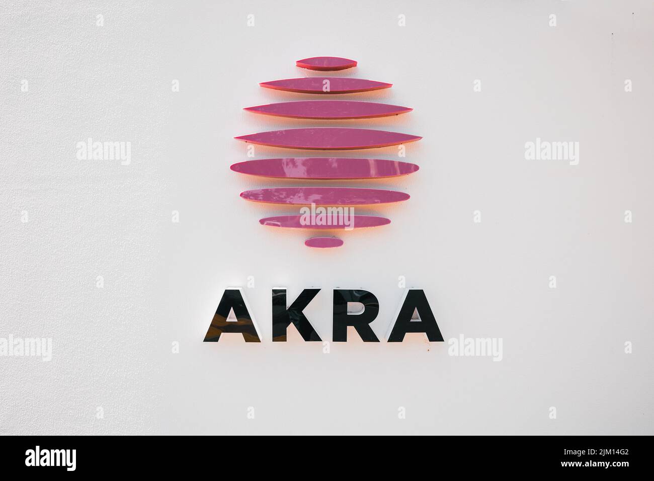 23 June 2022, Antalya, Turkey: Akra hotel logo at the entrance to ...
