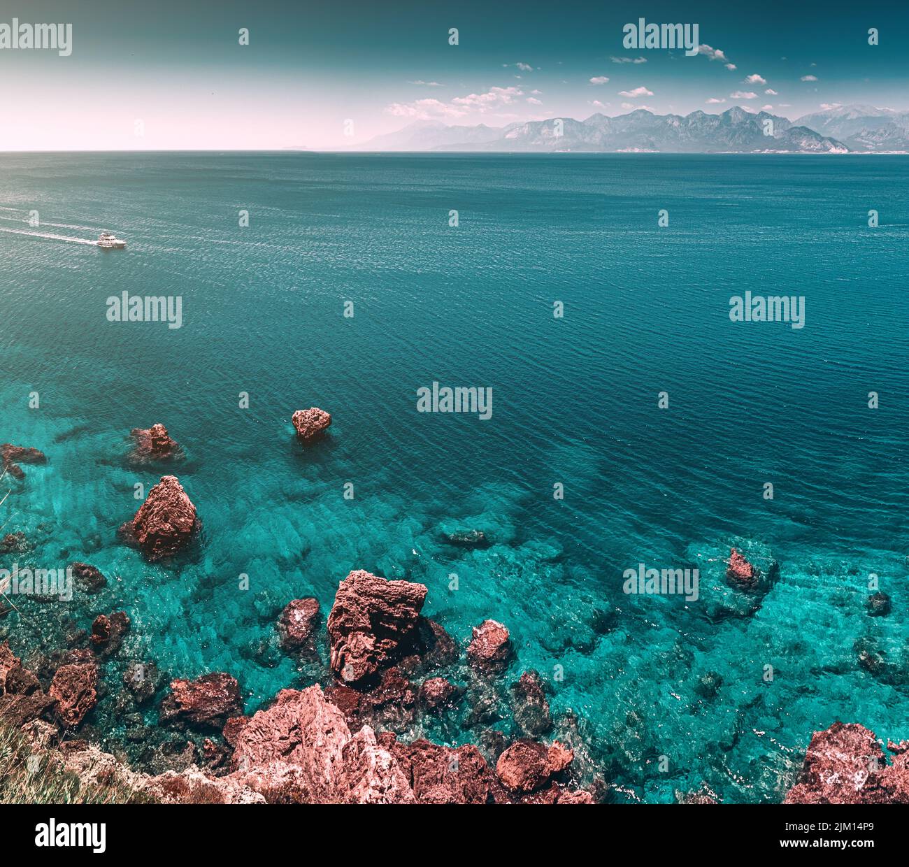 Aerial scenic panoramic seascape view from a high cliff. Vacation ...