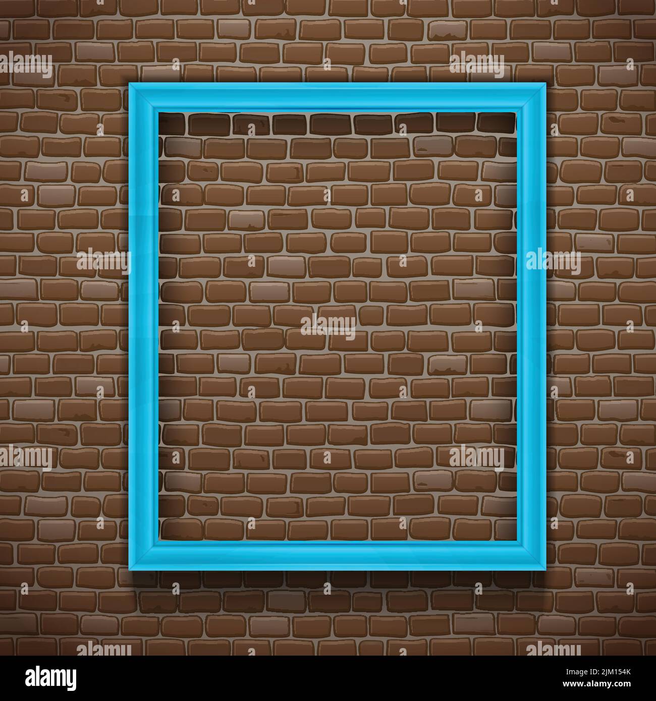 Blue empty picture frame on brick wall background realistic vector ...