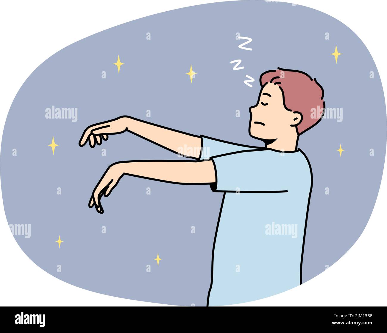 Man In Pyjama Sleepwalking At Night Young Male Asleep In Pajama