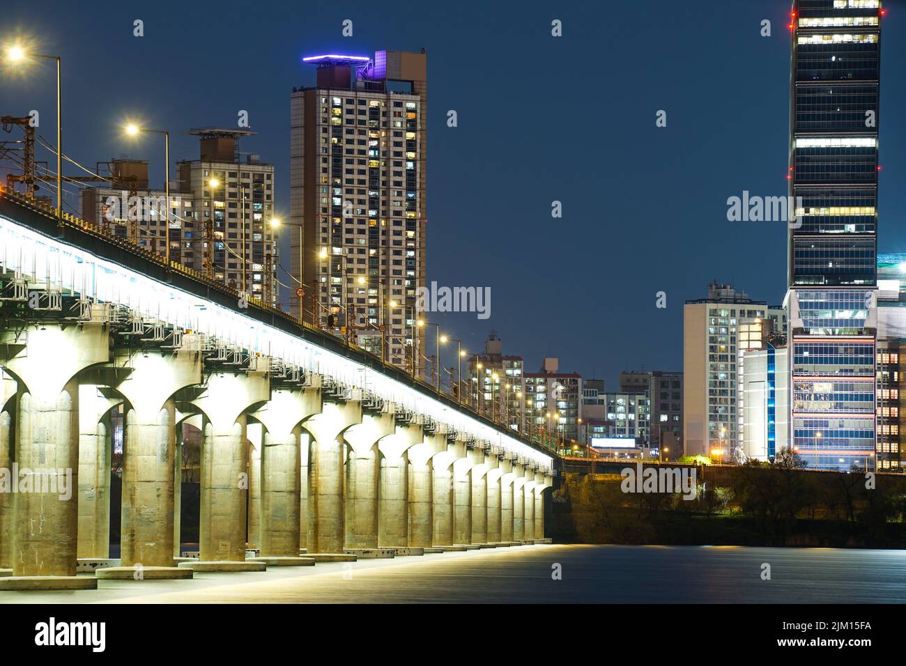 Seoul Han River Night View, Jamsil Railway Bridge Stock Photo - Alamy