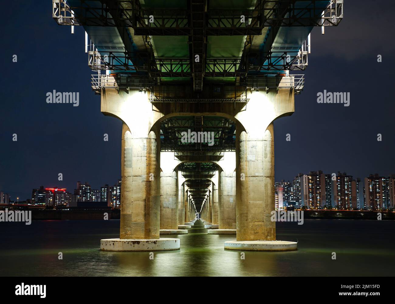 Seoul Han River Night View, Jamsil Railway Bridge Stock Photo - Alamy