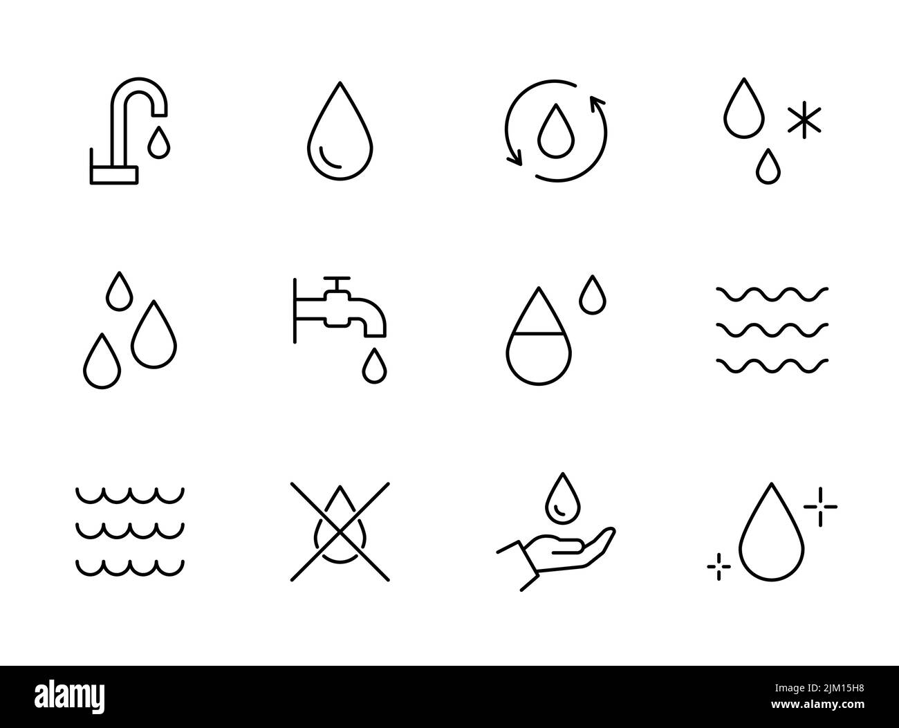 Water drop line icon set. Sea, ocean, shower pictogram. Editable stroke ...