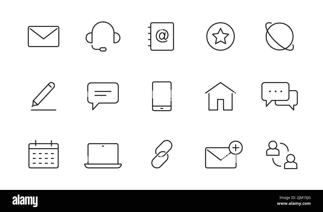 Contact, address line icon set. Mail, telephone adress, message symbol ...