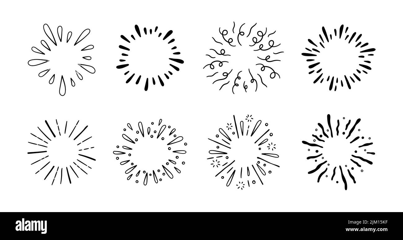 Hand drawn firework. Star burst. Sunburst doodle icon. Hand drawn ...