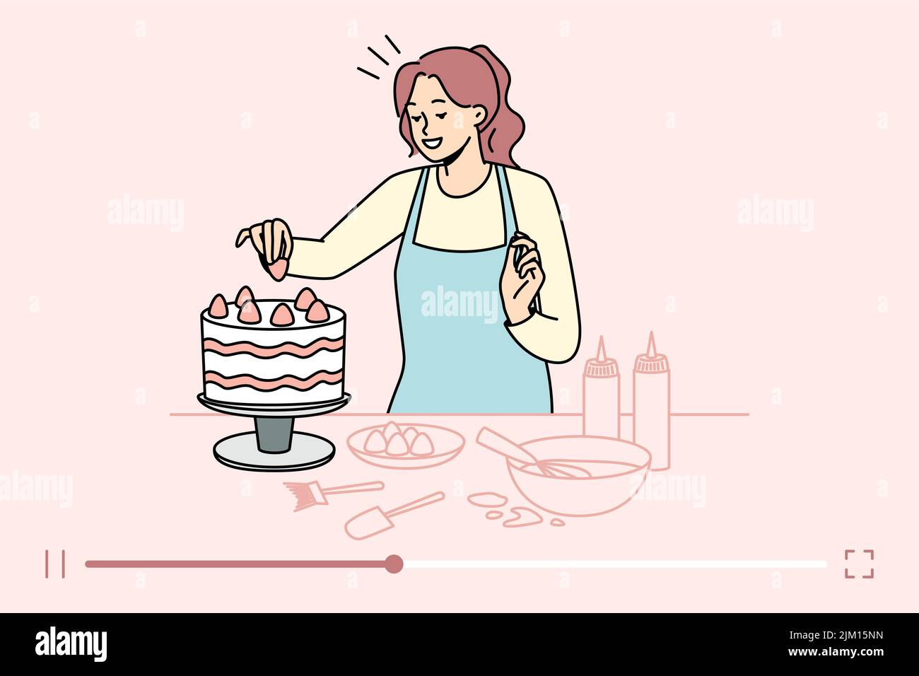 Female food blogger shooting cake recipe on online channel. Woman ...