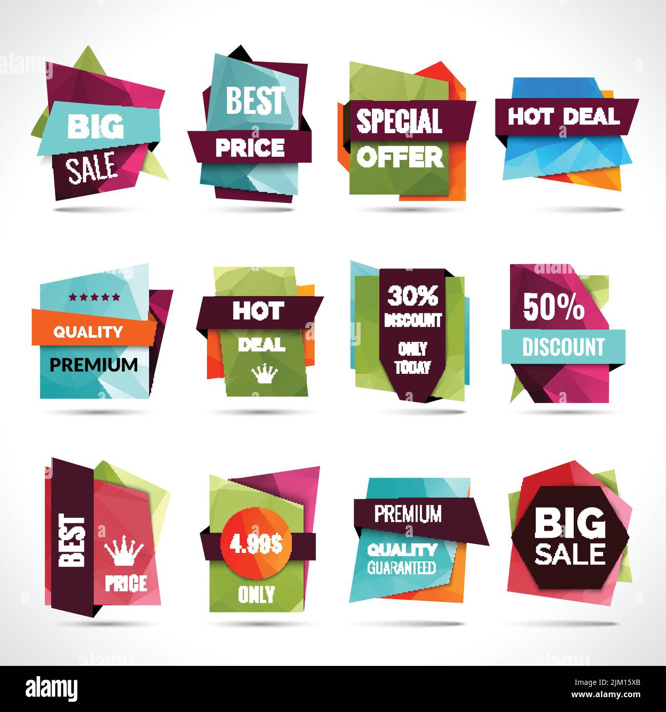 Origami sale hot price paper labels set isolated vector illustration ...