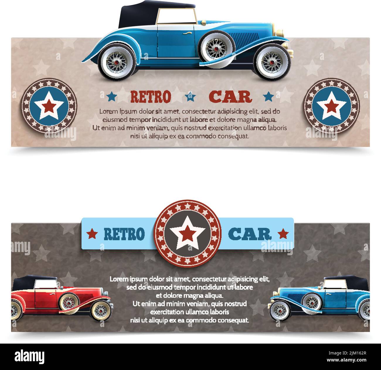 Retro car banners set with cabriolet auto collection isolated vector ...