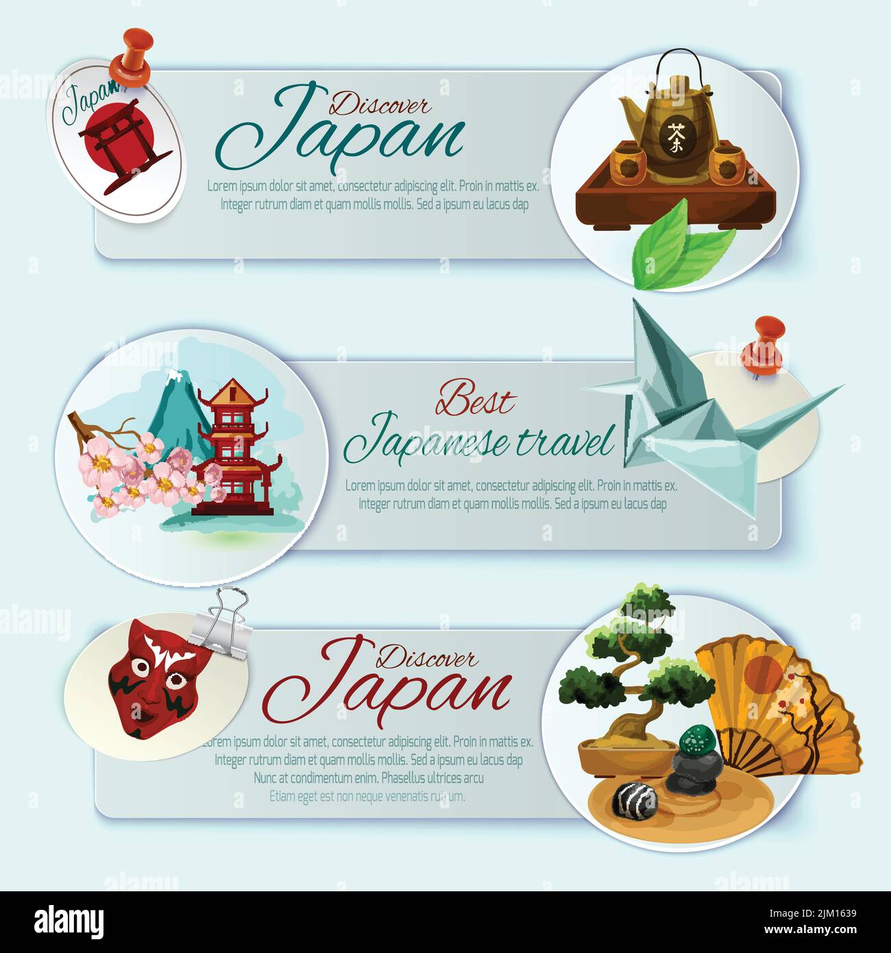 Japan welcome traveling horizontal banner set isolated vector ...