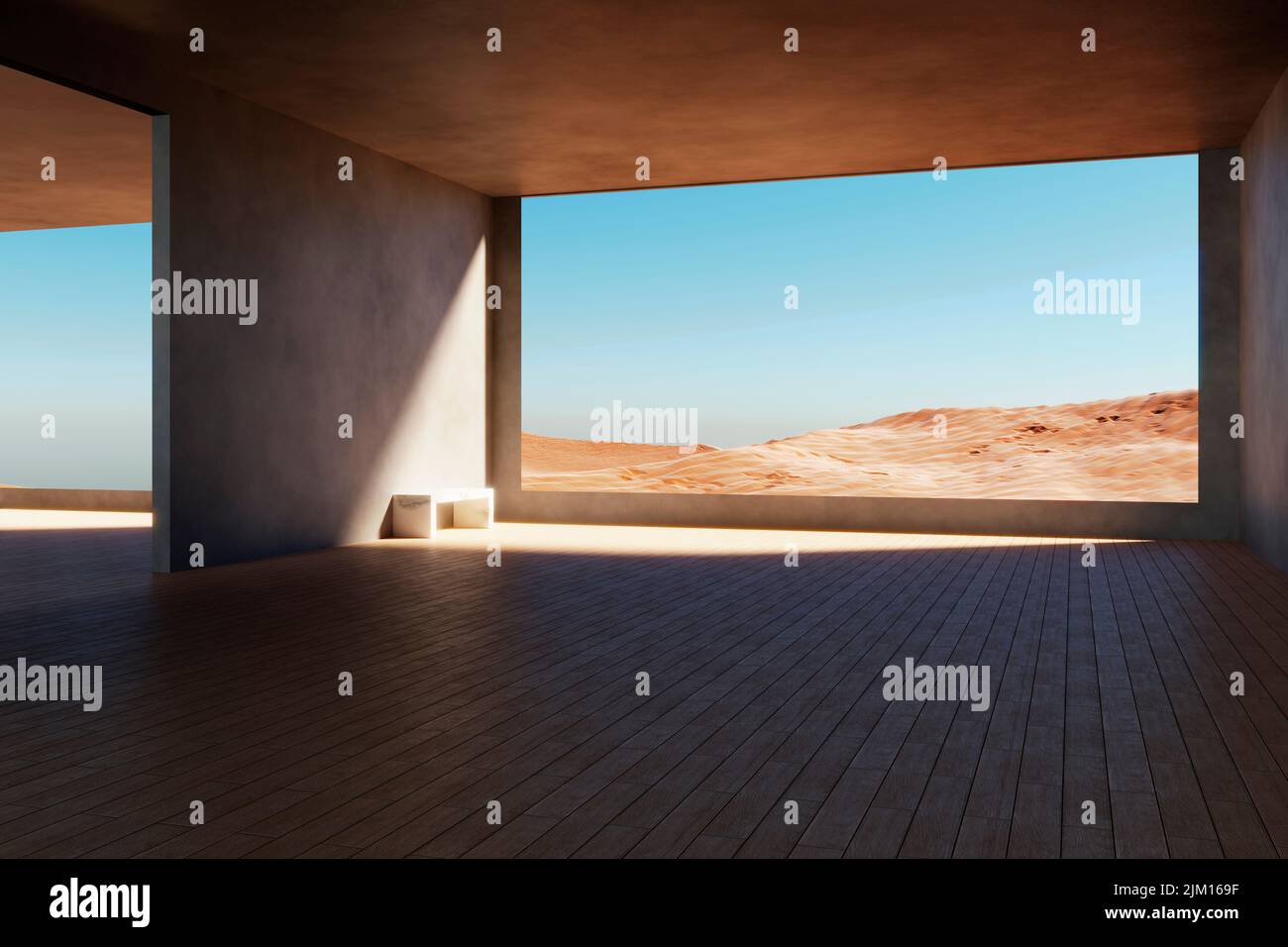 room without furniture and with big window to beautiful view to desert ...