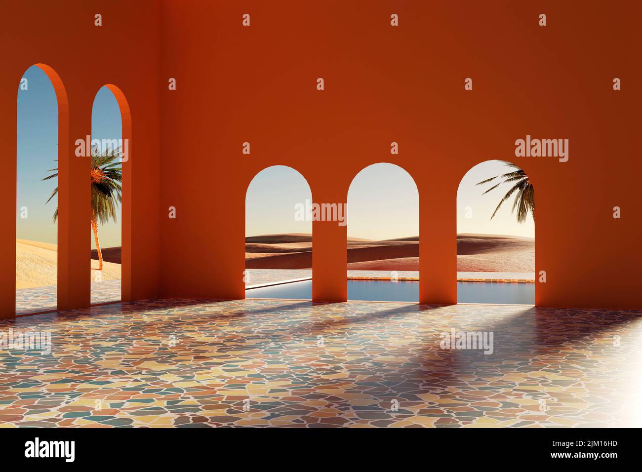 Sea water pool in the middle of a sandy desert. Rest in an oasis ...