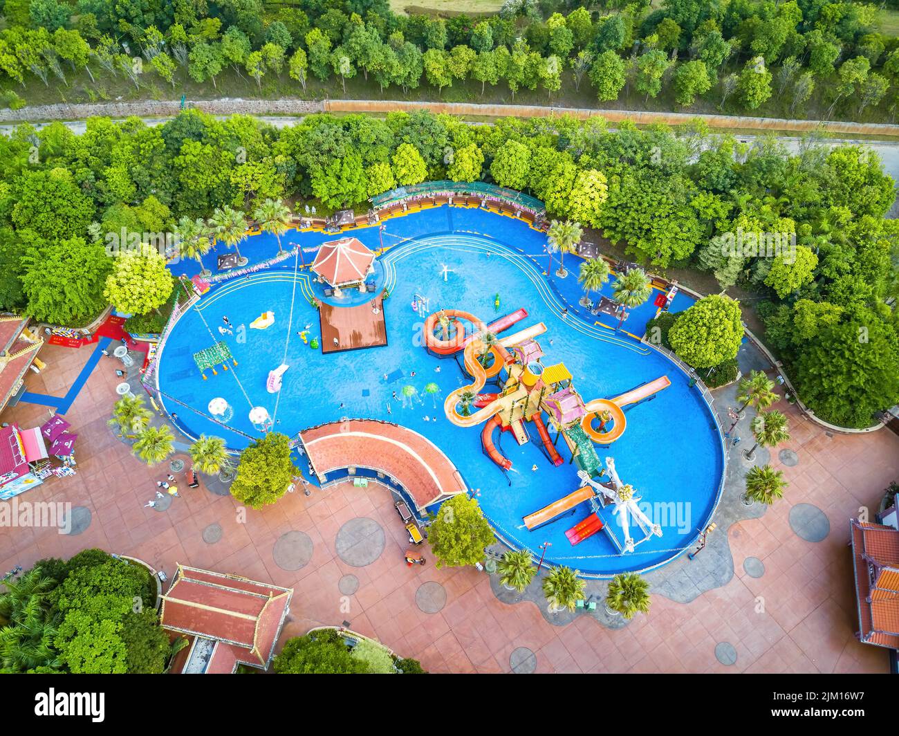 Aerial photography of water park in amusement park Stock Photo - Alamy