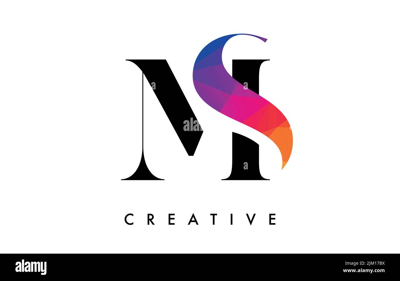 MS Letter Design with Creative Cut and Colorful Rainbow Texture. MS ...