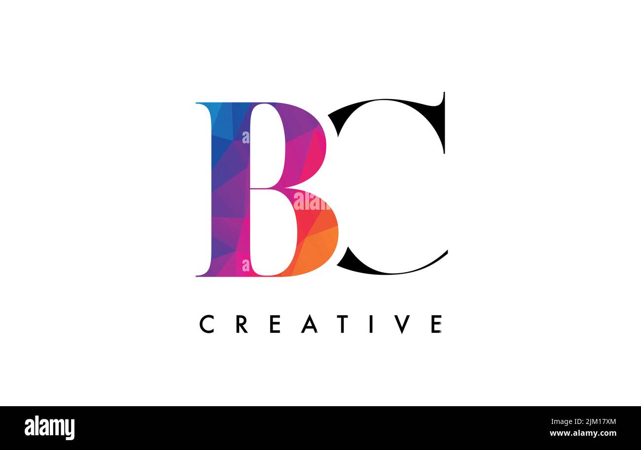 BC Letter Design with Creative Cut and Colorful Rainbow Texture. BC ...