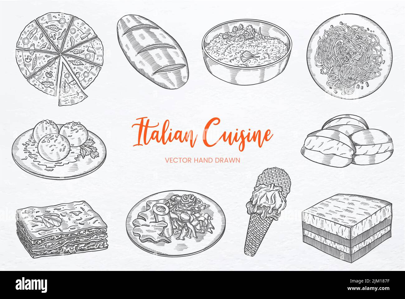 Italy Food Cuisine set collection with hand drawn sketch vector ...