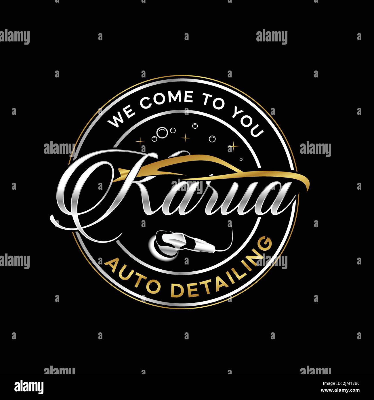 The gold and silver auto detailing service company circular logo Stock ...