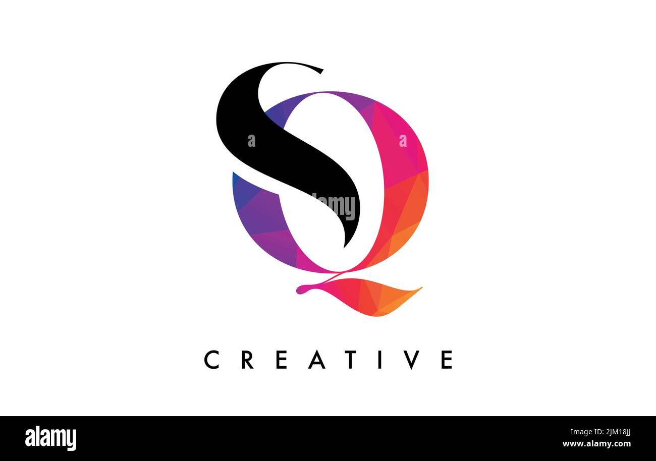 SQ Letter Design with Creative Cut and Colorful Rainbow Texture. SQ ...