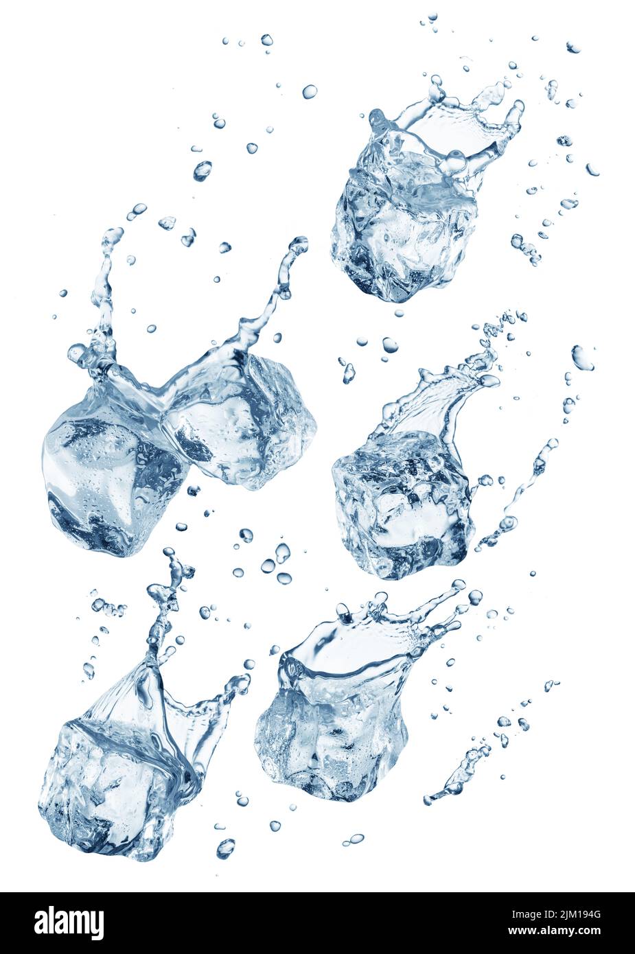 Ice cubes falling and splashing around water drops. File contains ...