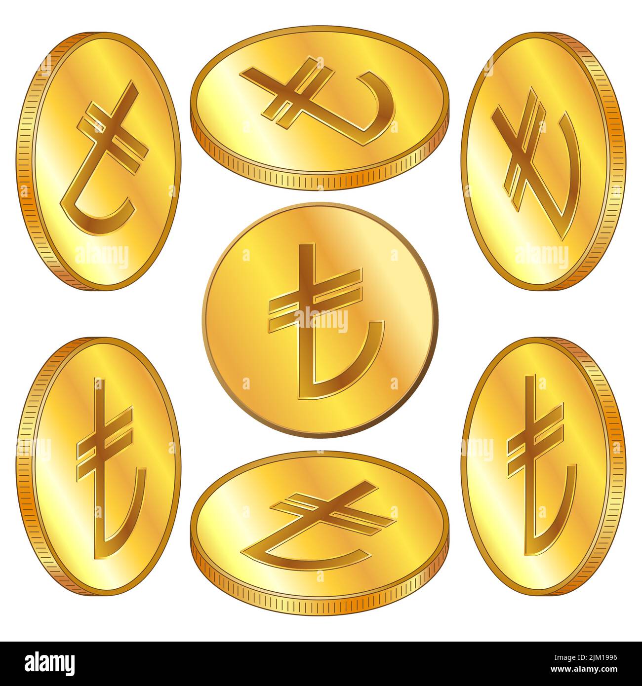 Set of golden coin Turkish lira TRY isometric view isolated on white ...