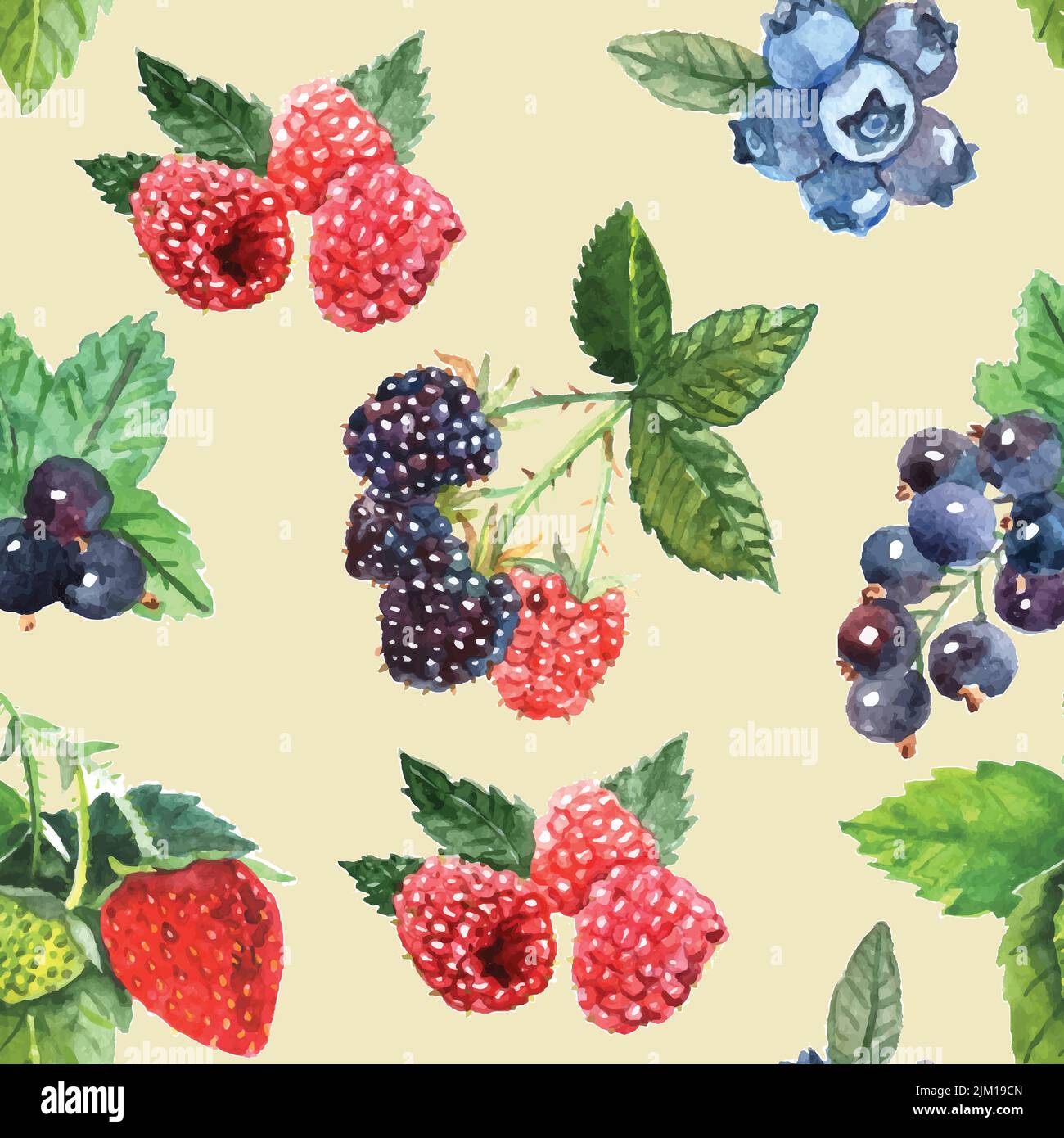 Berry seamless pattern with strawberry raspberry black currant vector ...