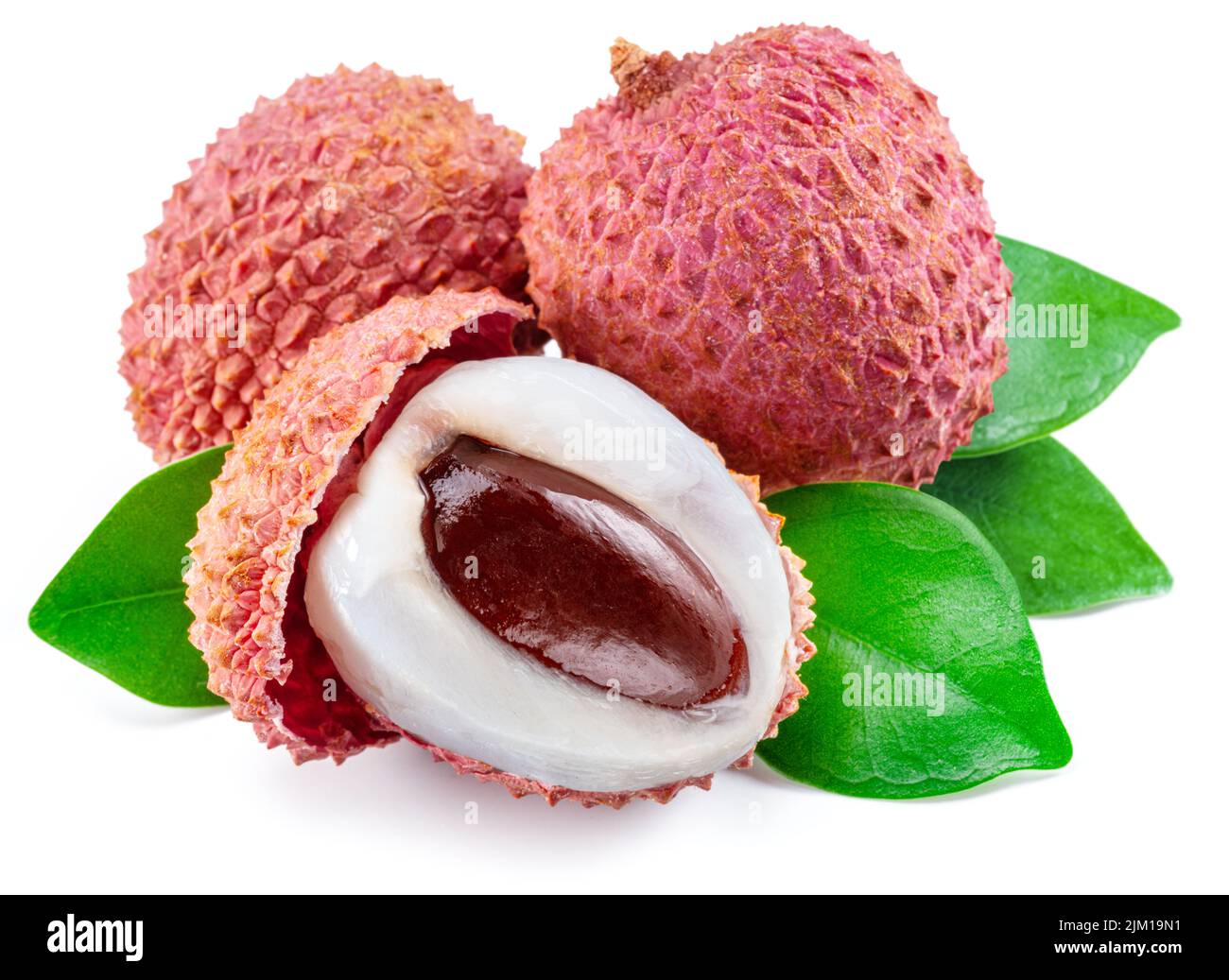 Whole and opened lychee fruit isolated on white background Stock Photo ...