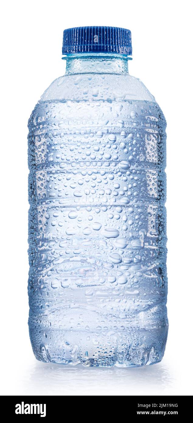 Plastic bottle of chilled water with condensation drops. File contains ...