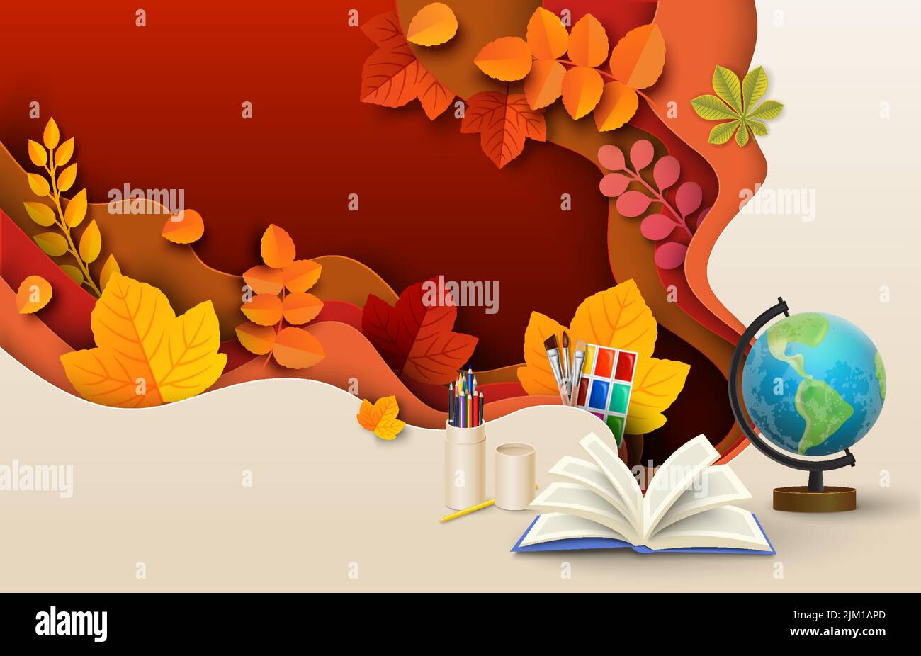 Education concept. School background. Autumn vector. Paper cut layered ...