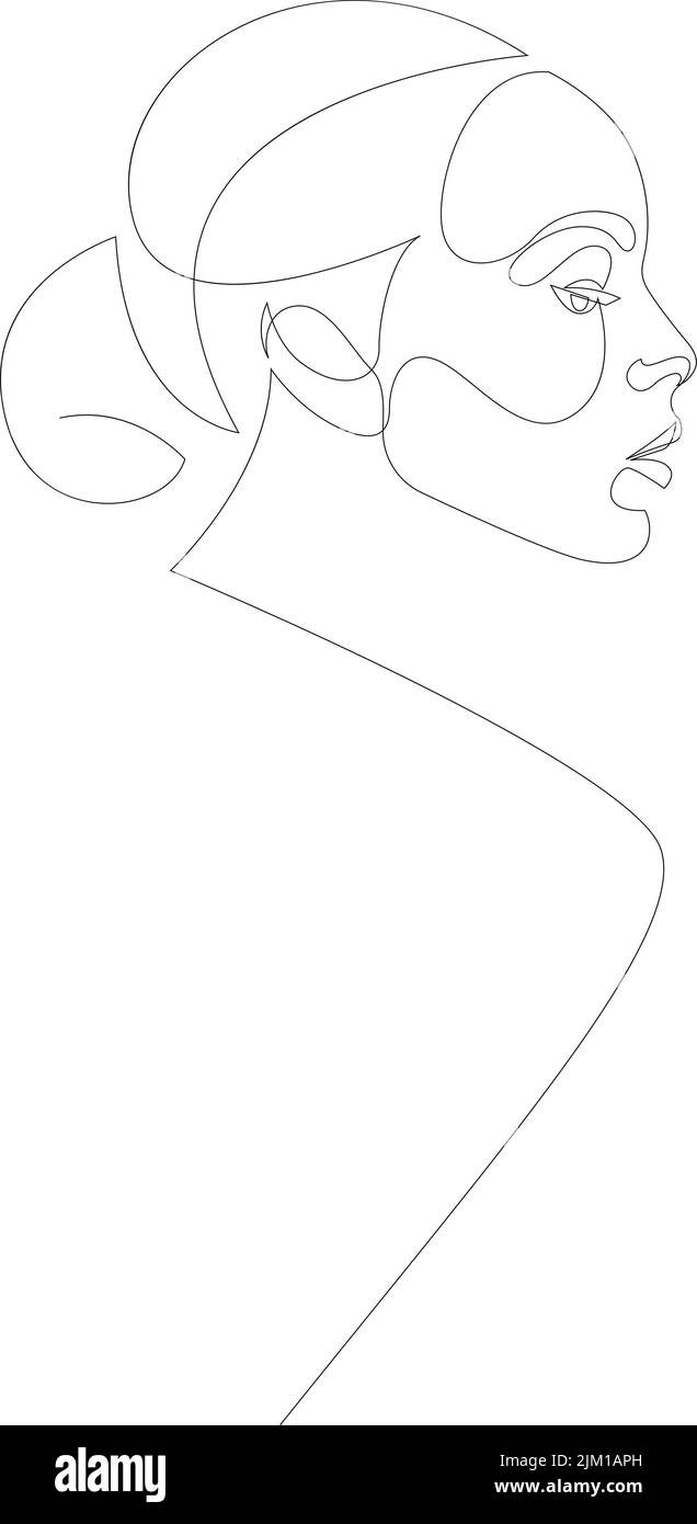 One line woman portrait design. Girl with bun continuous line drawing ...