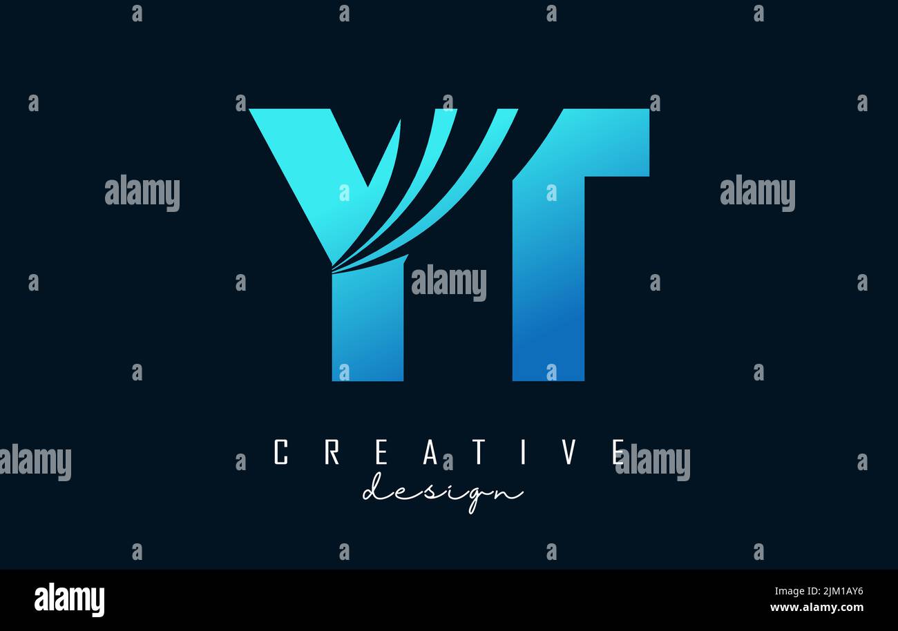 Creative blue letter YT y t logo with leading lines and road concept ...
