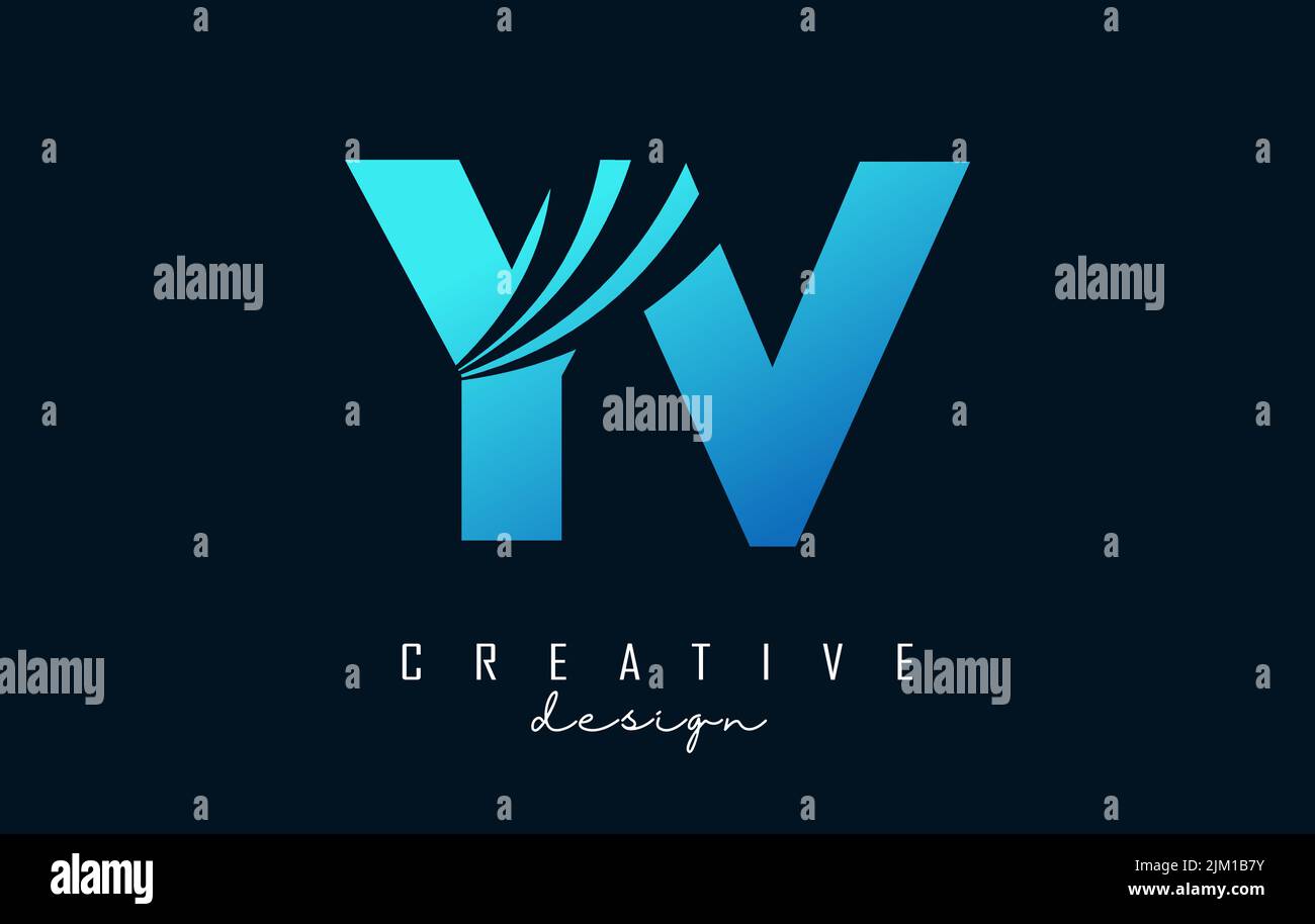 Creative blue letter YV y v logo with leading lines and road concept ...