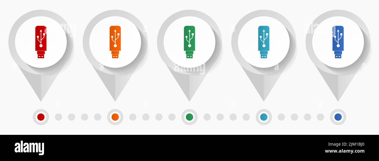 Usb concept vector icons, editable infographic template, set of ...