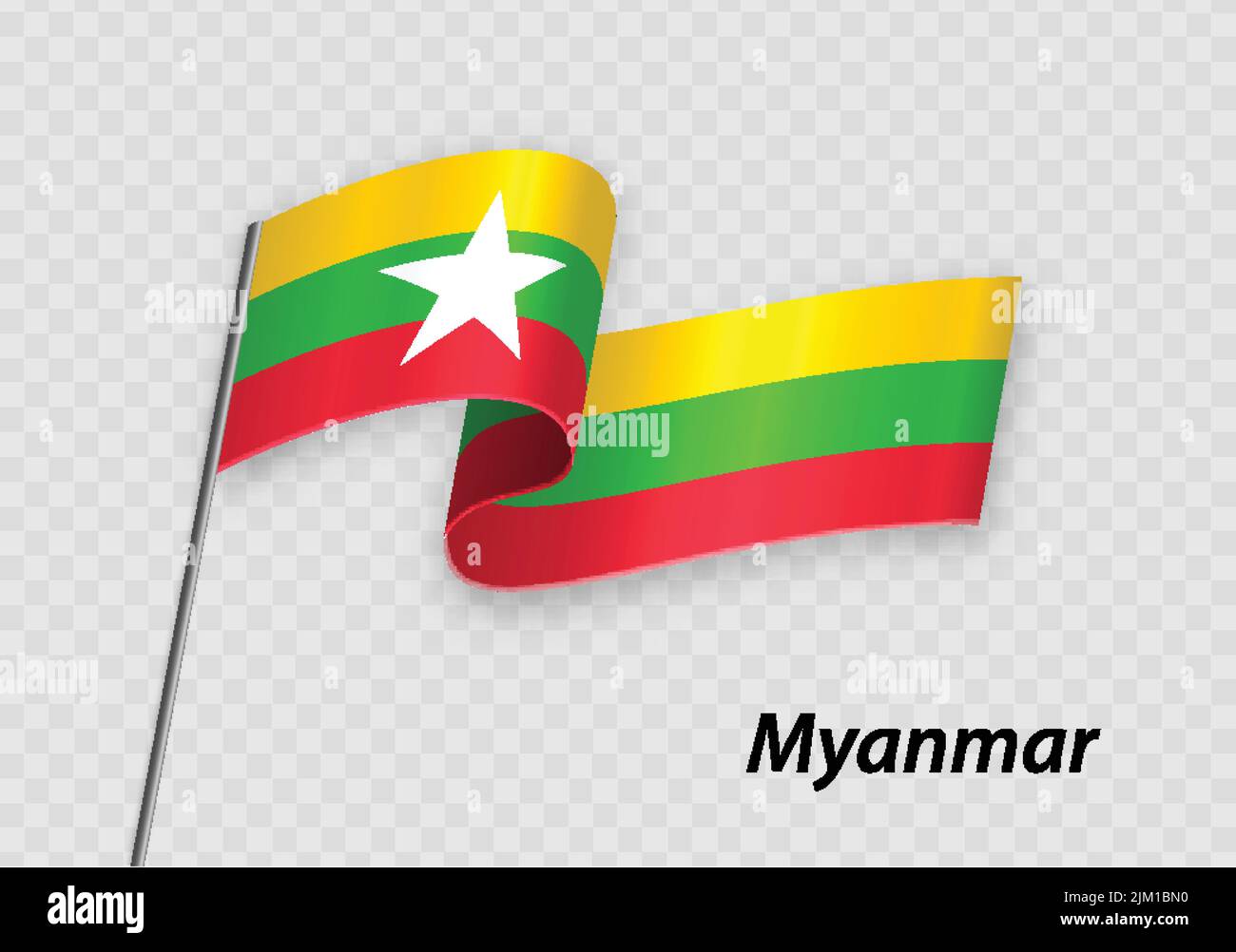 Waving flag of Myanmar on flagpole. Template for independence day ...