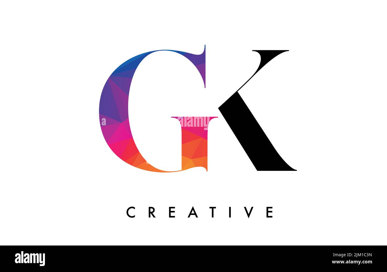 GK Letter Design with Creative Cut and Colorful Rainbow Texture. GK ...