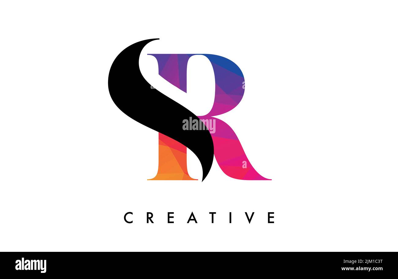 SR Letter Design with Creative Cut and Colorful Rainbow Texture. SR ...