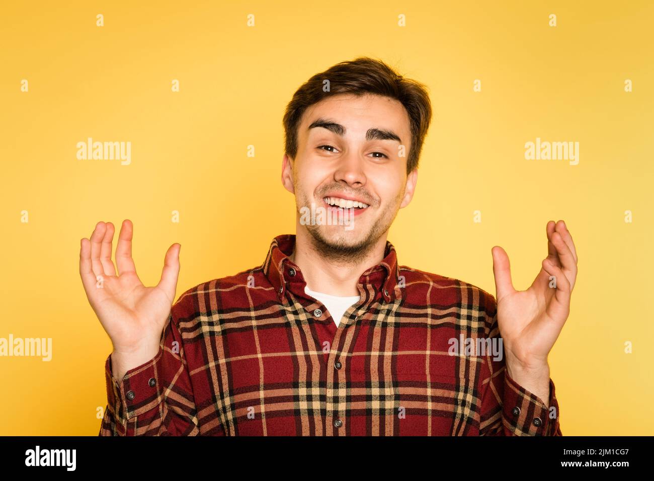 discount happy smiling joyful man hands emotion Stock Photo - Alamy